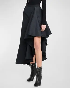 Alexander McQueen Asymmetric Midi Skirt With Ruffle Hem - Black