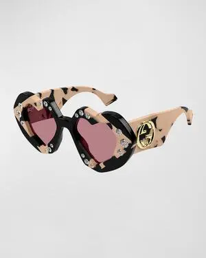 Gucci Embellished Heart-Shaped Acetate Sunglasses - Black  display picture 2