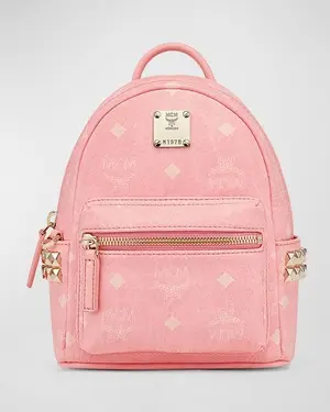 Mcm Stark Monogram Studded Convertible Backpack Blossom Pink Vise