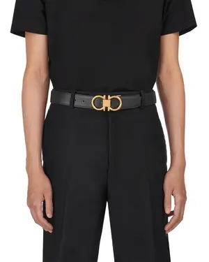 FERRAGAMO Double Gancini Reversible Leather Belt - Nero