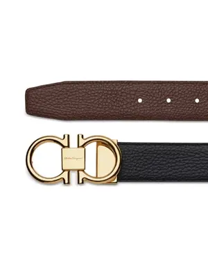 FERRAGAMO Double Gancini Reversible Leather Belt - Nero
