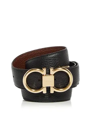 FERRAGAMO Double Gancini Reversible Leather Belt - Nero/cocoa Brown