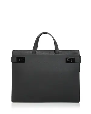 FERRAGAMO Gancini Leather Briefcase - Nero