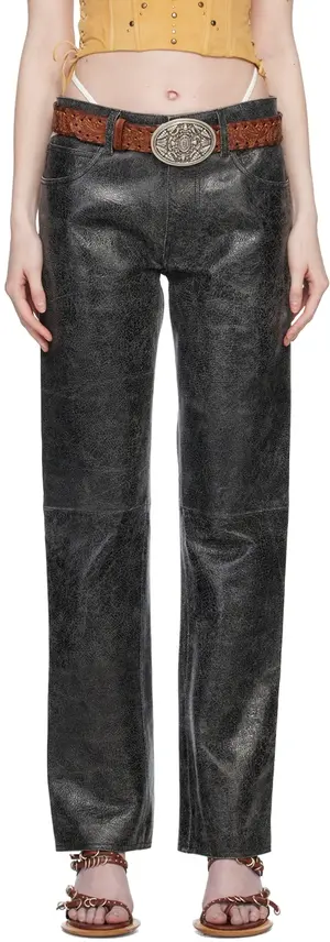 Guess GUESS USA Black Cracked Leather Pants - Jblk Jet Black A996