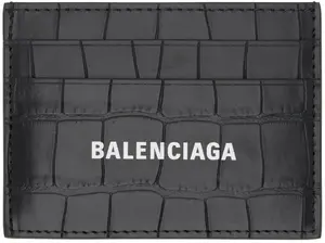 Balenciaga Balenciaga Black Croc Card Holder - 1000 Black/ L White