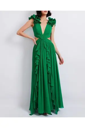 PatBO Flutter Sleeve Maxi Dress Green