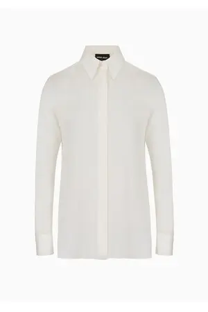 Giorgio Armani Pure Silk Charmeuse Shirt Neutral / White