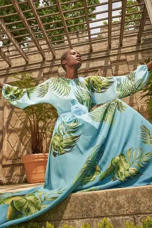 cos blue pleated dress Resort 2010 Alexander McQueen Silk Chiffon Blue Print Dress w Plunging   Shrimpton Couture