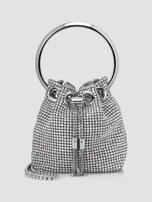JIMMY CHOO Bon Bon Crystal Mesh Bucket Bag - Silver