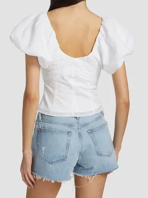 FRAME Puff-sleeve Seersucker Top