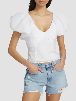 FRAME Puff-sleeve Seersucker Top