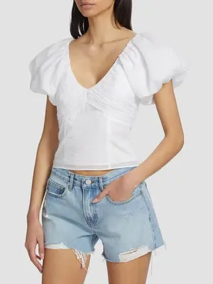 FRAME Puff-sleeve Seersucker Top