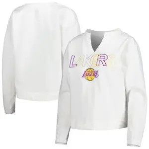 CONCEPTS SPORT Los Angeles Lakers Sunray Notch Neck Long Sleeve T-shirt - White