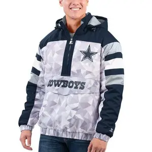 STARTER White/navy Dallas Cowboys Thursday Night Gridiron Raglan Half-zip Hooded Jacket - Gray