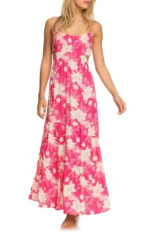Roxy Tropical Print Maxi Dress Shocking Pink