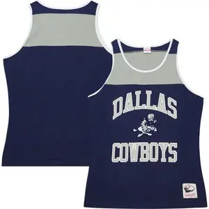 Mitchell & Ness Gray Dallas Cowboys Heritage Colorblock Tank Top - Navy