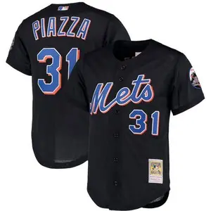 Mitchell & Ness Mike Piazza New York Mets Cooperstown Collection Mesh Button-up Jersey - Black