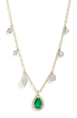Meira T 14k Gold Diamond & Emerald Pendant Necklace - Yellow
