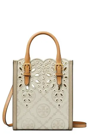 Tory Burch Mini T Monogram Eyelet Tote