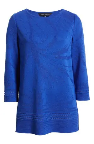Ming Wang Burnout Floral Tunic Top - Sapphire Sea