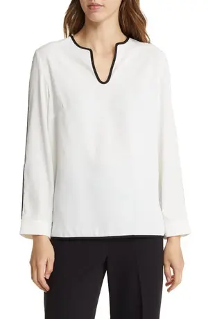 Ming Wang Split Sleeve Crêpe De Chine Blouse - White/black