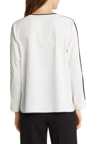 Ming Wang Split Sleeve Crêpe De Chine Blouse - White/black