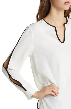 Ming Wang Split Sleeve Crêpe De Chine Blouse - White/black