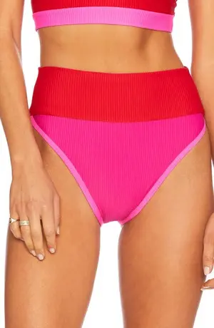 Beach Riot Emmy High Waist Bikini Bottoms - Fuchsia Red Neon Pink