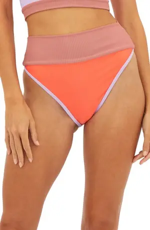 Beach Riot Beach Riot Emmy High Waist Bikini Bottoms Oasis Colorblock