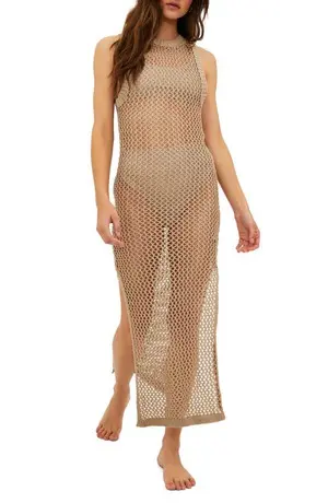 Beach Riot Holly Sheer Open Knit Cover-up Dress Tan