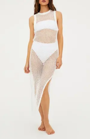 Beach Riot Holly Sheer Open Knit Cover-up Dress - White