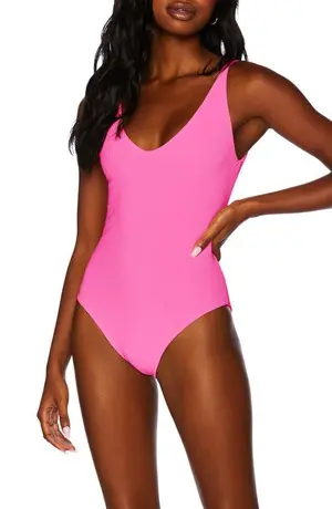Beach Riot Beach Riot Reese Rib One-Piece Swimsuit Neon Pink