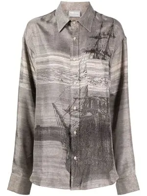 PIERRE-LOUIS MASCIA Graphic-print Shirt - Grey