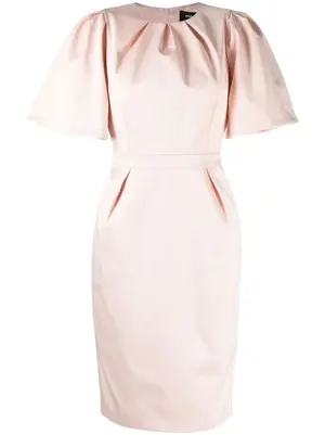 Paule Ka Satin-finish Dress With Flounce Sleeves - Pink