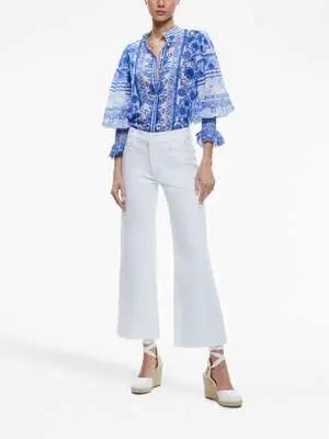 Alice + Olivia Ilan Smocked Tile-print Blouse