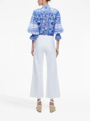 Alice + Olivia Ilan Smocked Tile-print Blouse
