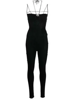 Blumarine Strappy Ribbed-knit Jumpsuit - Black