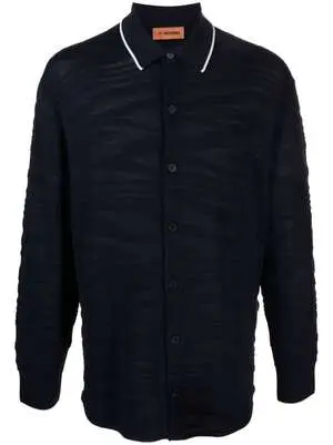 Missoni Contrasting-trim Wool-blend Shirt - Blue