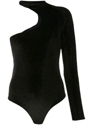AMIR SLAMA Single-sleeve Velvet Bodysuit