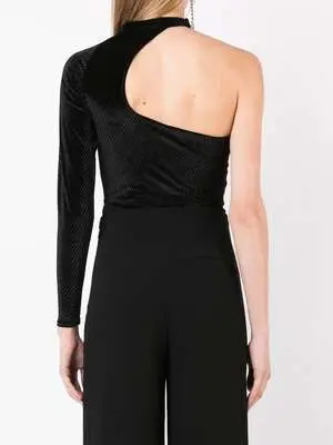 AMIR SLAMA Single-sleeve Velvet Bodysuit