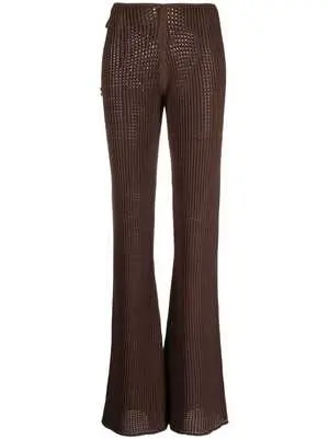 ANDREĀDAMO Waffle-knit Flared Trousers With Cut-outs - Brown