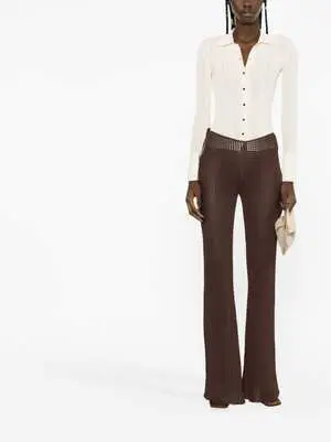 ANDREĀDAMO Waffle-knit Flared Trousers With Cut-outs - Brown
