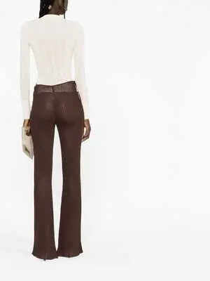 ANDREĀDAMO Waffle-knit Flared Trousers With Cut-outs - Brown