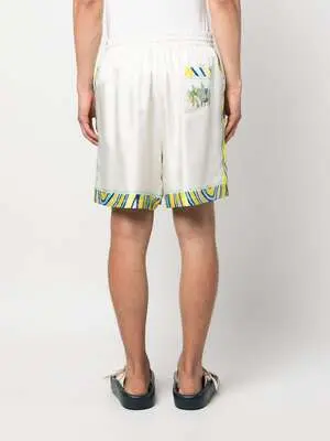 Casablanca Tennis Club Icon Silk Shorts - Neutrals