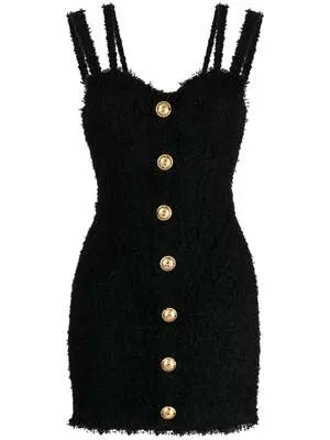 Balmain Button-embellished Tweed Minidress