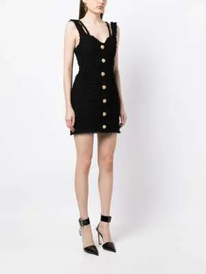 Balmain Button-embellished Tweed Minidress