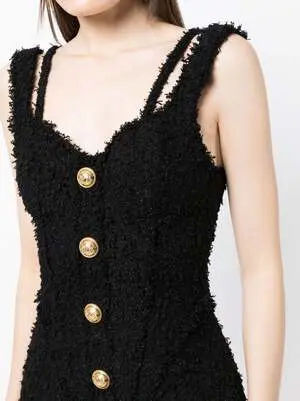 Balmain Button-embellished Tweed Minidress