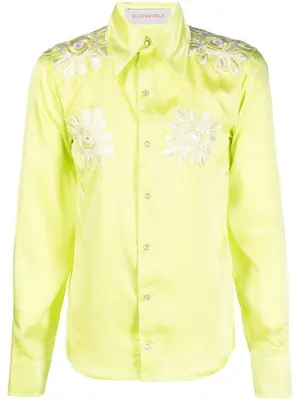 BLUEMARBLE Floral-embroidery Satin Shirt