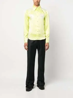 BLUEMARBLE Floral-embroidery Satin Shirt