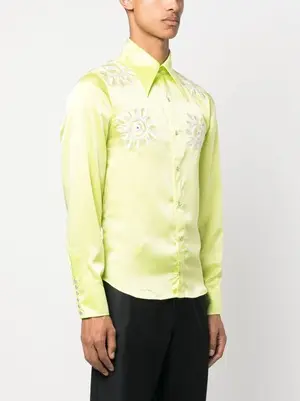 BLUEMARBLE Floral-embroidery Satin Shirt